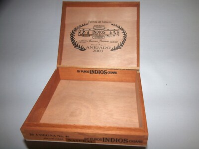 Vintage Puros Indios Tobacco 2003 Wooden Cigar Box Corna No. 46 | eBay