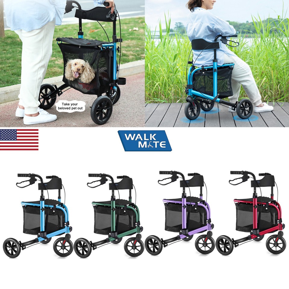Rollator Walker Aluminum 3 Wheel Adjustable Foldable Lightweight with ...