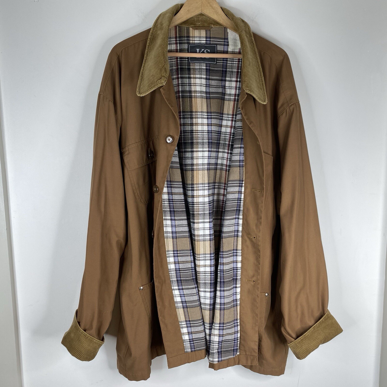 Vintage Chore Coat 90s Plaid Flannel Lined Corduroy C… - Gem