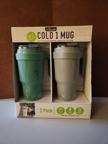 2x Reduce Cold 1 Mug 40oz Stainless Steel Tumbler w Handle 3-in-1 Lid ...