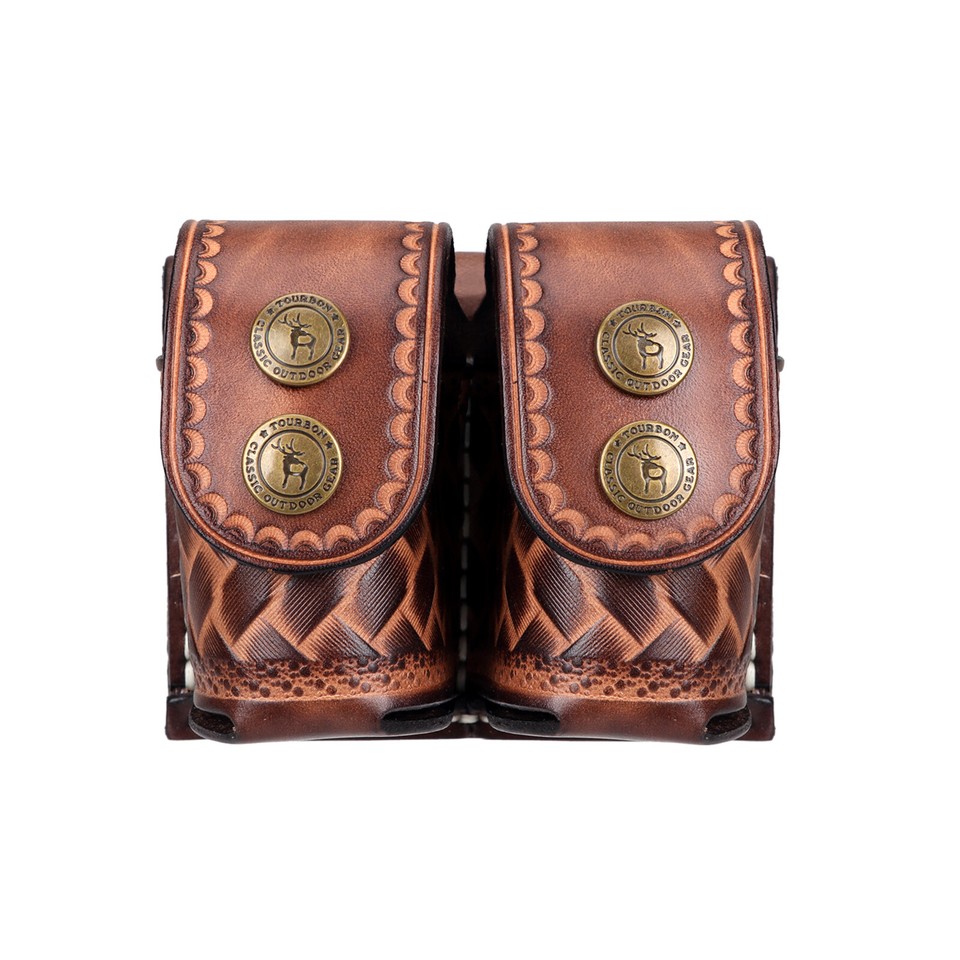 TOURBON Leather Revolver Double Speed Loader Pouch Shooting Game Ammo ...