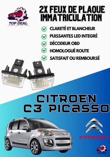 2x Feux de plaque d'immatriculation LED Citroën c3 Picasso expédition ...
