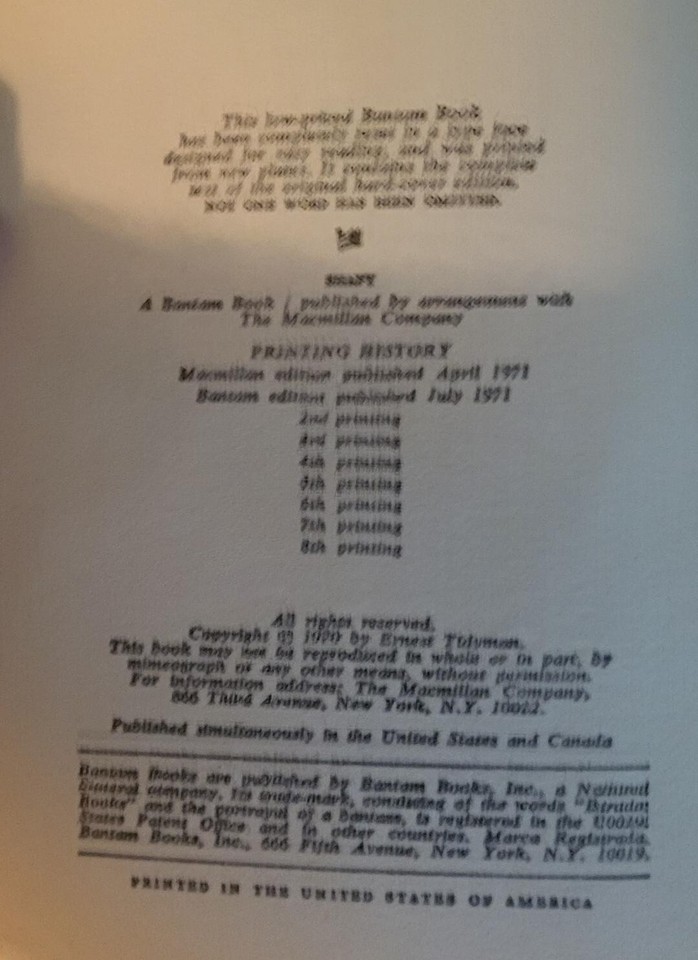 SHAFT [BY ERNEST TIDYMAN] MOVIE TIE-IN PAPERBACK (1971) RICHARD ...