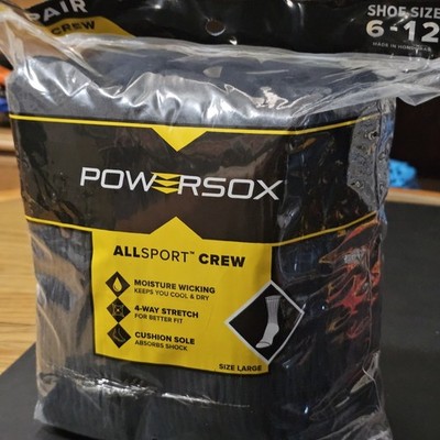 Men's Powersox All Sport Moisture Wicking Crew Socks 12 Pair Black ...