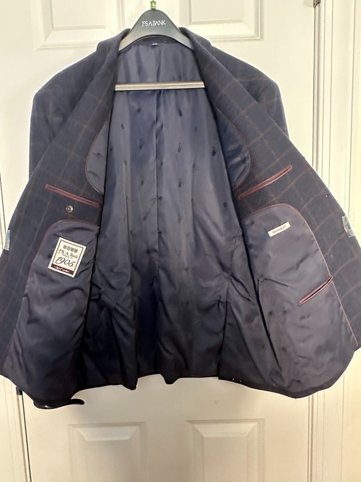 Jos A. Bank Blue Plaid Check Wool Tailored Fit Blazer Sport Coat Jacket ...