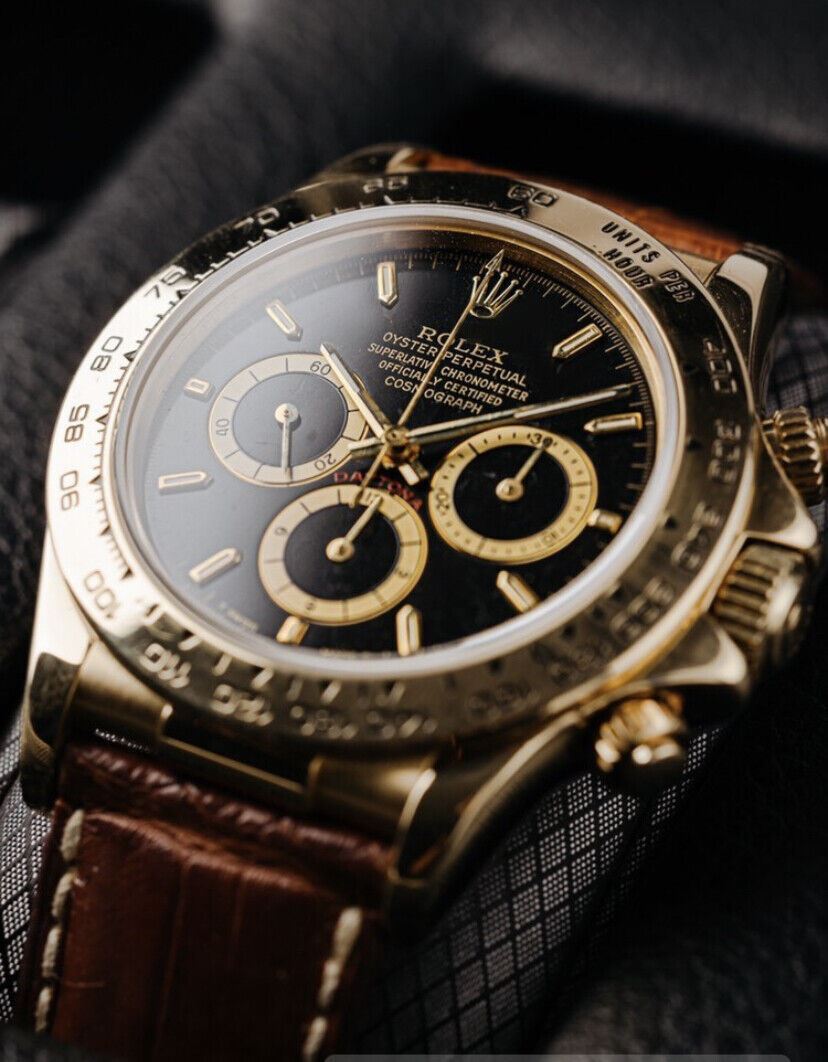 ROLEX 16518 Zenith Daytona 18k Yellow Gold w/ INVERTED 6 Black Dial ...