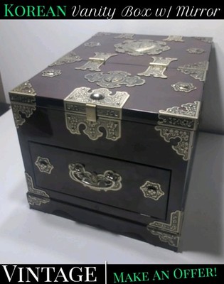 VINTAGE Korean Jewelry / Vanity Box with Mirror & Drawer - Ornate ...