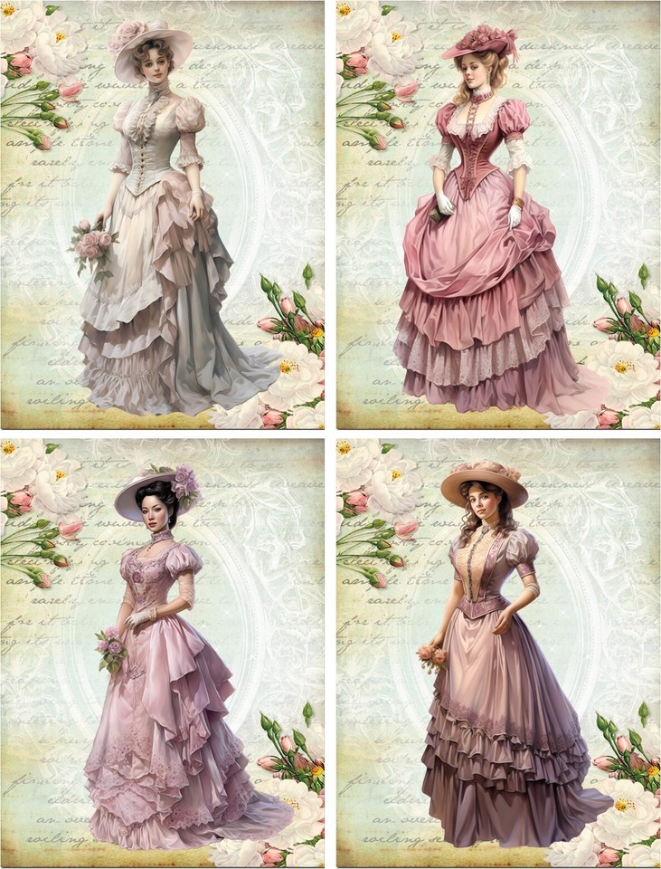 Victorian Vintage Women Fashion 8 glossy blank note cards with ...