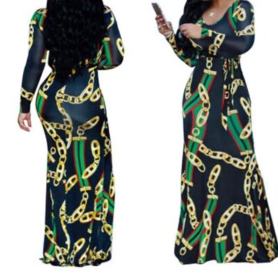 New Black Chain Link Print Dress | eBay