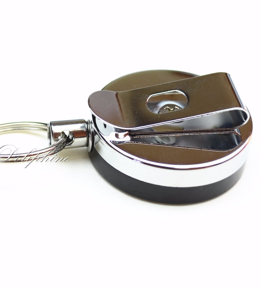 Braided Leather Lanyard with Metal Retractable Badge Reel key ring ...