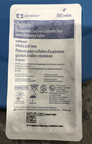 Argyle graduated suction catheter tray with chimney valve 8Fr Ref#36826 ...