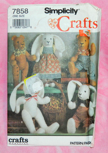 Uncut Simplicity 14½" Stuffed Jointed Bunny Rabbit & Bear w/Clothes ...