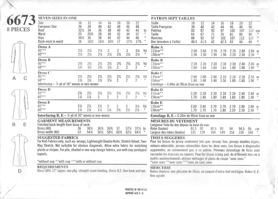 Uncut New Look Sewing Pattern # 6673 Misses' Five Different Dresses ...