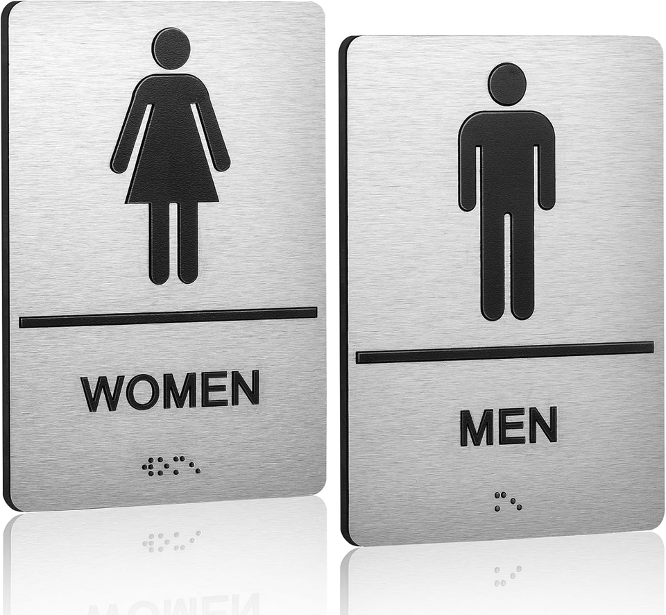Bathroom Signs, Men's & Women's Restroom Signs for Business, Brushed ...