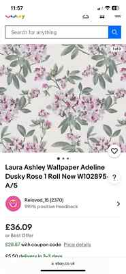 Laura Ashley Adeline Dusky Rose Wallpaper 1 Roll Batch W101545-A/1 | eBay UK