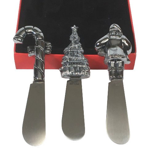 3 Christmas Cocktail Forks Spreaders Knives Stainless Set Tree Santa ...
