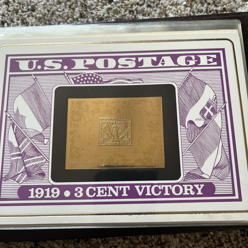 23 Karat Gold Proof Collection US Stamp Classics 33 Stamps W/COA 3.7g ...