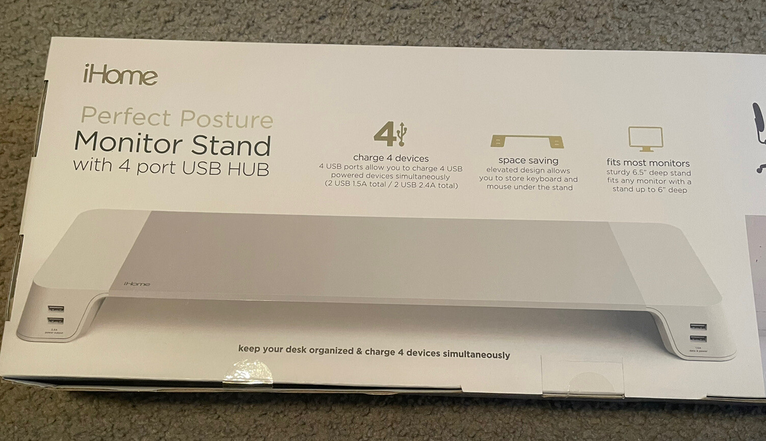 New - iHome Perfect Posture Monitor Stand With 4 Port USB Hub For Mac ...