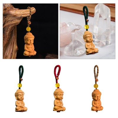Mini Wood Buddha Key Chain Lucky Pendant Accessory Feng Shui Sculpture ...