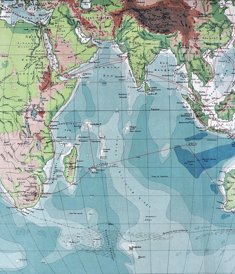 1907 Phillips Map Indian Ocean Australia India Africa Arabia Madagascar ...