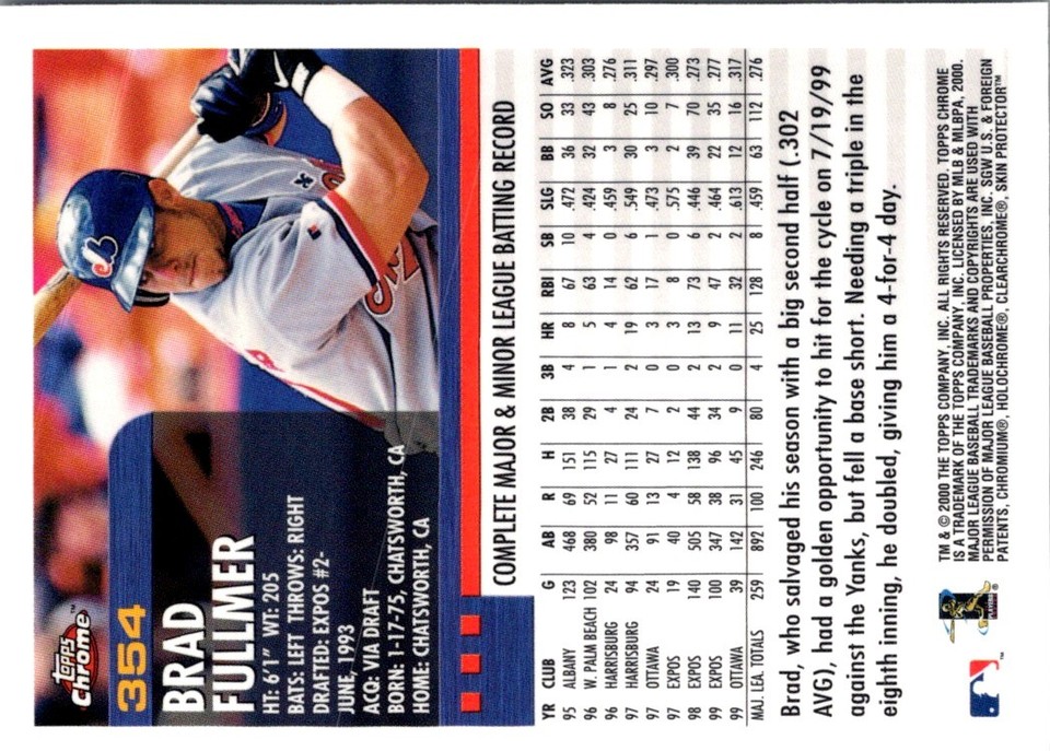 2000 Topps Chrome Brad Fullmer #354 Montreal Expos Baseball Card | eBay