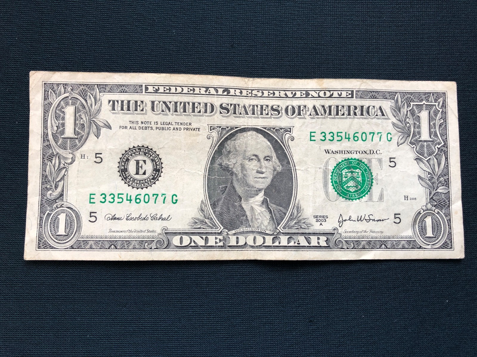 2003A $1 (ONE DOLLAR) SERIAL NUMBER ERROR NOTE - MISSING INK ON BOTH ...