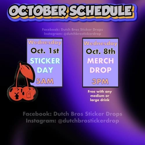 DUTCH BROS OCT 1 2025 STICKER DROP CHERRY PRESALE OCT 1ST ONLY OCT 1ST ...