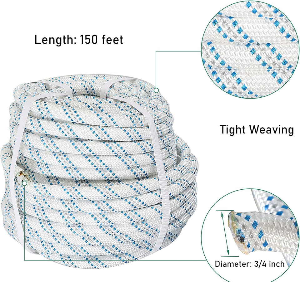 3/4 Inch X 150 Feet Double Braid Polyester Rope, Arborist Bull Rope ...