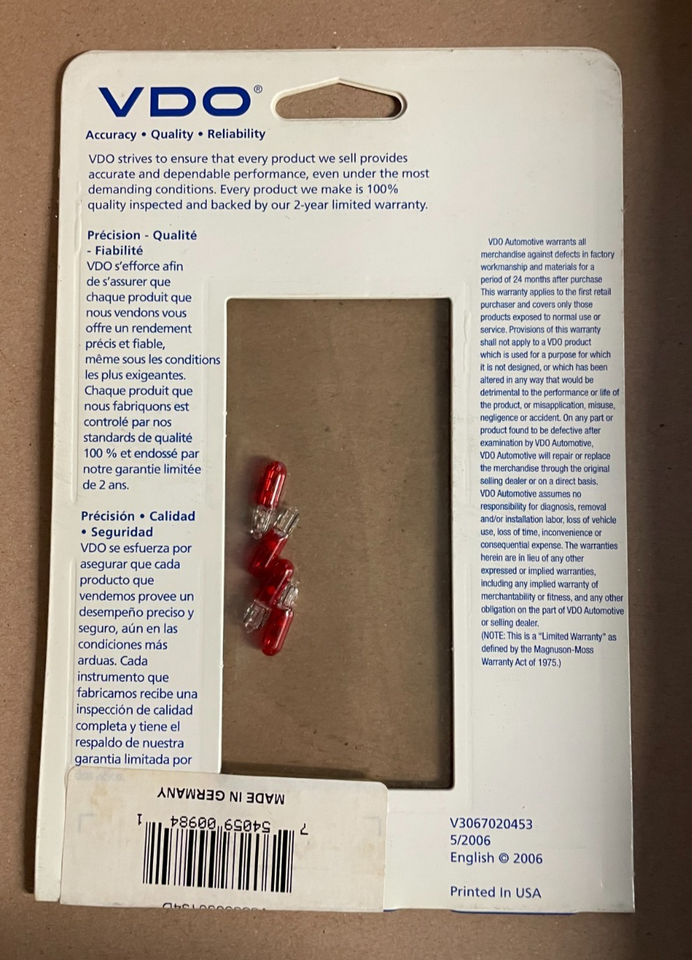 VDO Bulb, Peanut, Red, 24V, Part # 600-822 | eBay