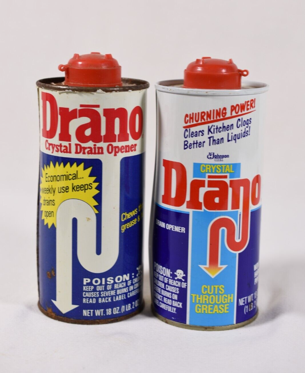 Lot of 2 Vintage Drano Crystals Clog Remover NOS 18 oz Containers 1977 ...