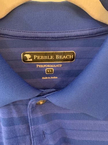 PEBBLE BEACH- Performance-Polyester-Spandex-Blue-Golf-Polo Shirt-Men's ...