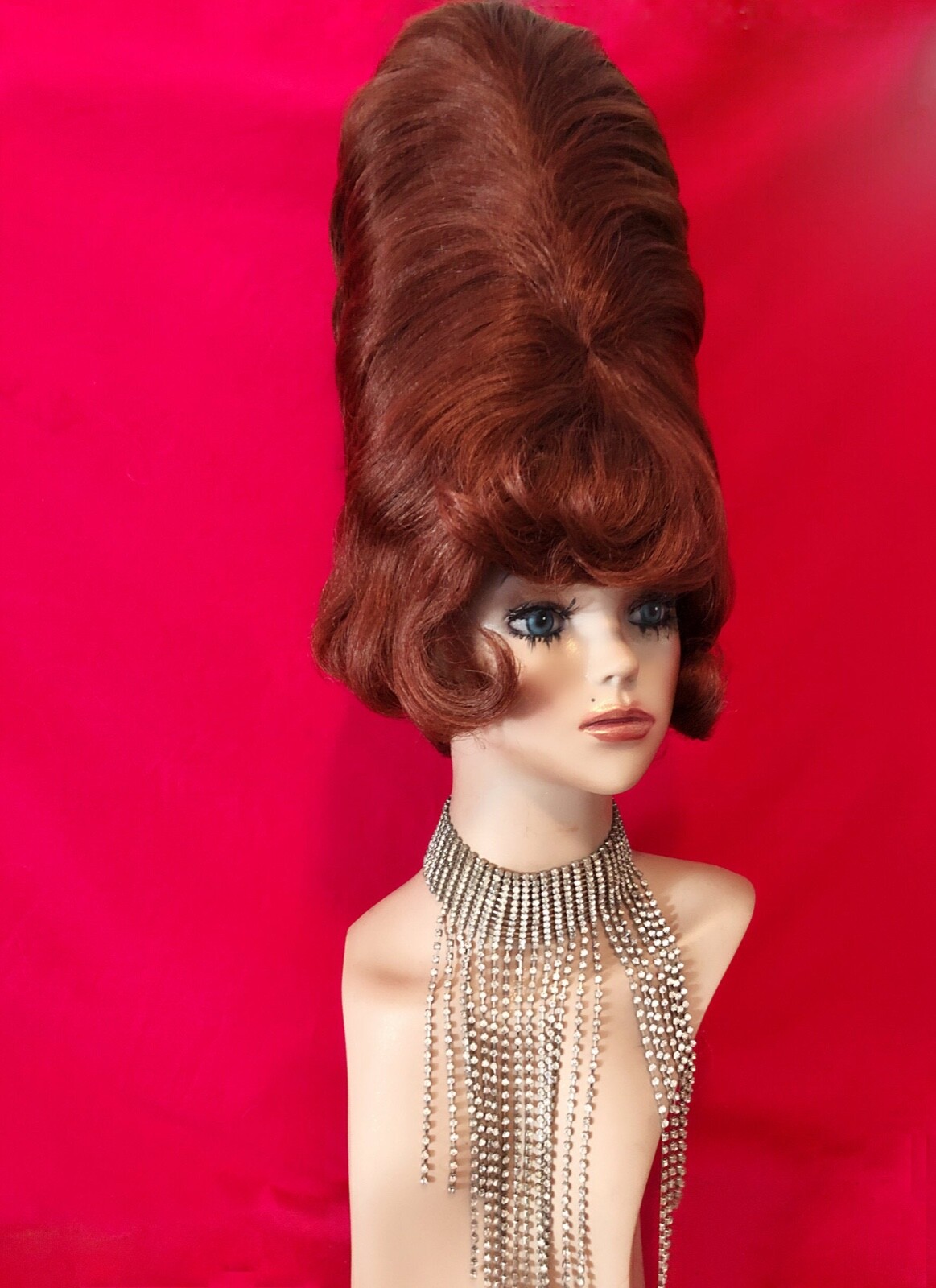 60s HUGE BEEHIVE Hippie B-52's Wig! Drag Costume Retro Auburn Red ALL ...