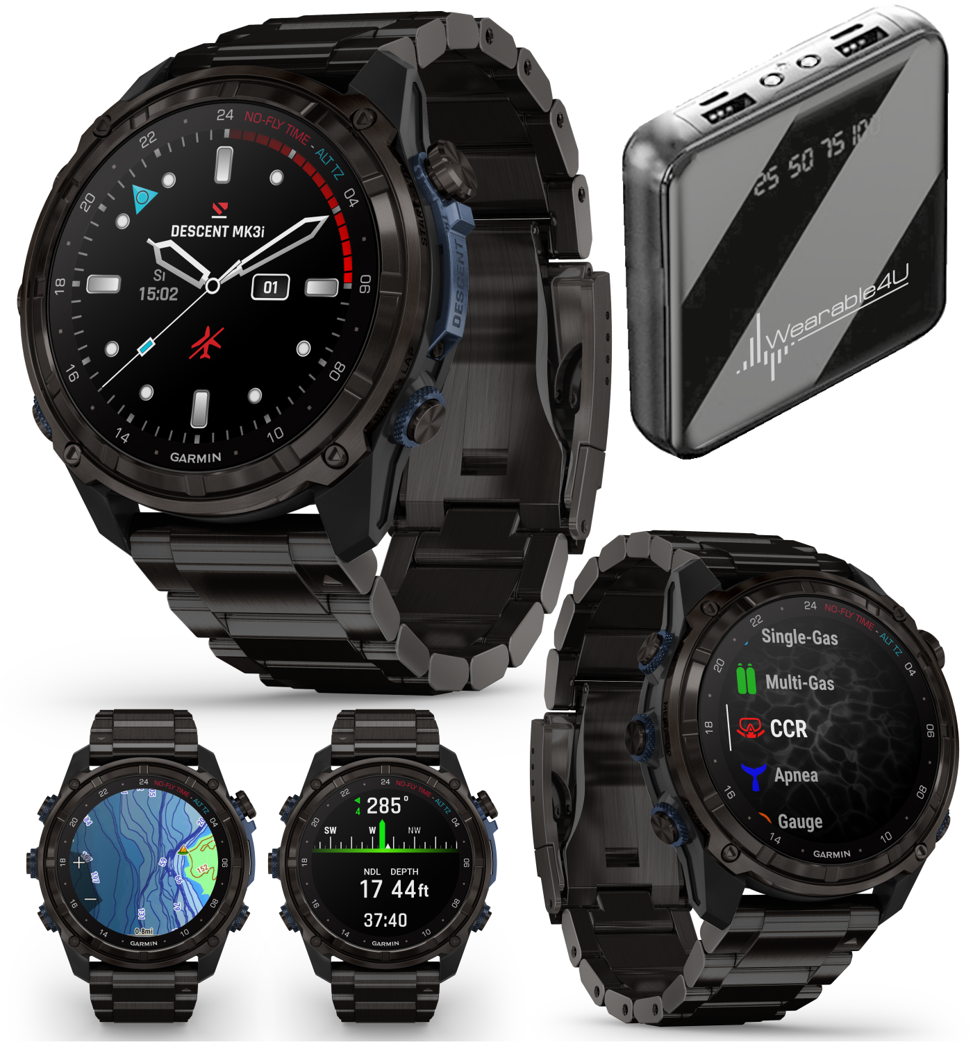 Garmin Descent Mk3i 51mm Titanium Diving Computer Watch w/ Power Bank ...