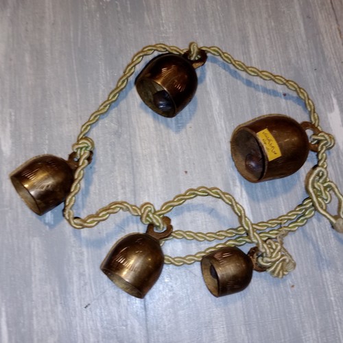 Vintage String 5 Brass Etched Bells on 2' Rope Different Sizes Pakistan ...
