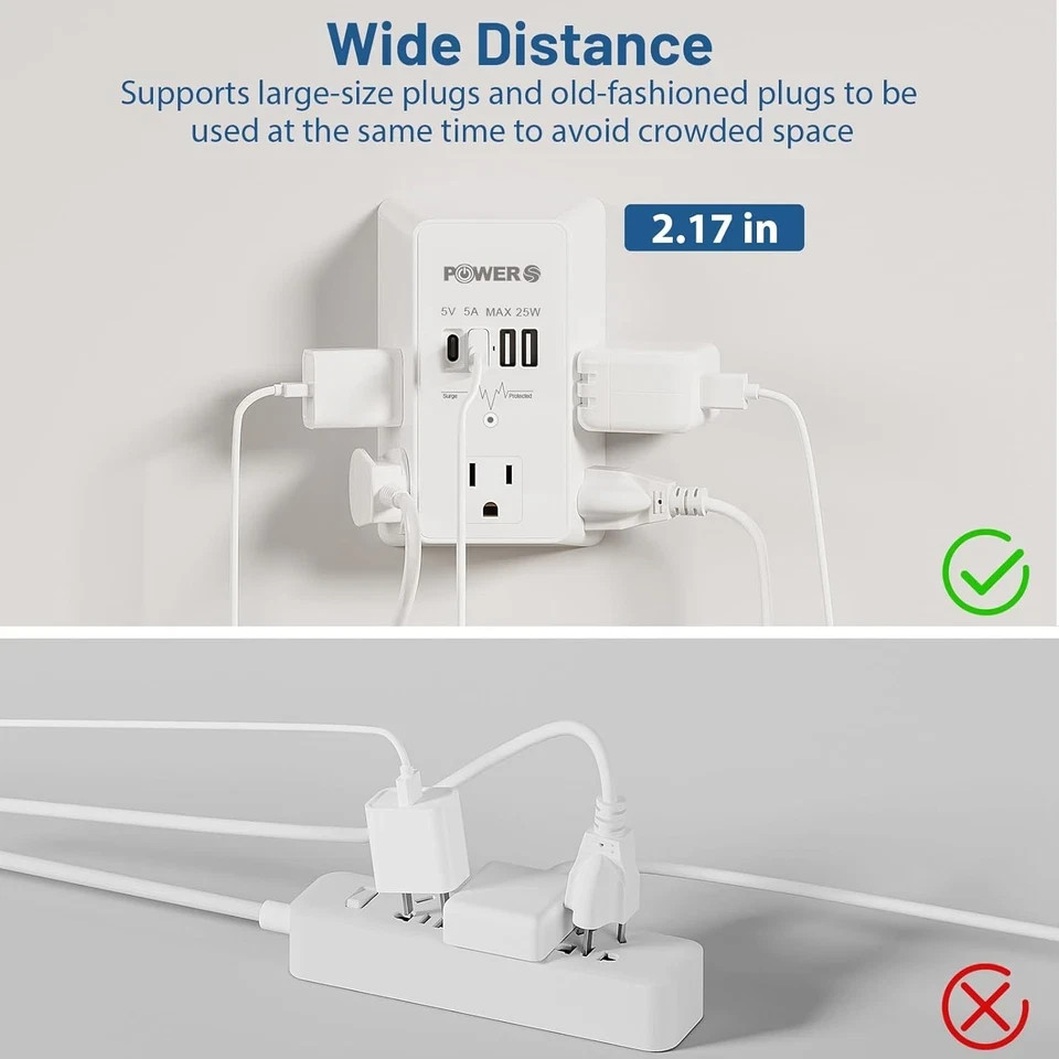 Electrical Outlet Extender with USB Ports (2C2A), Snug Wall Outlet ...