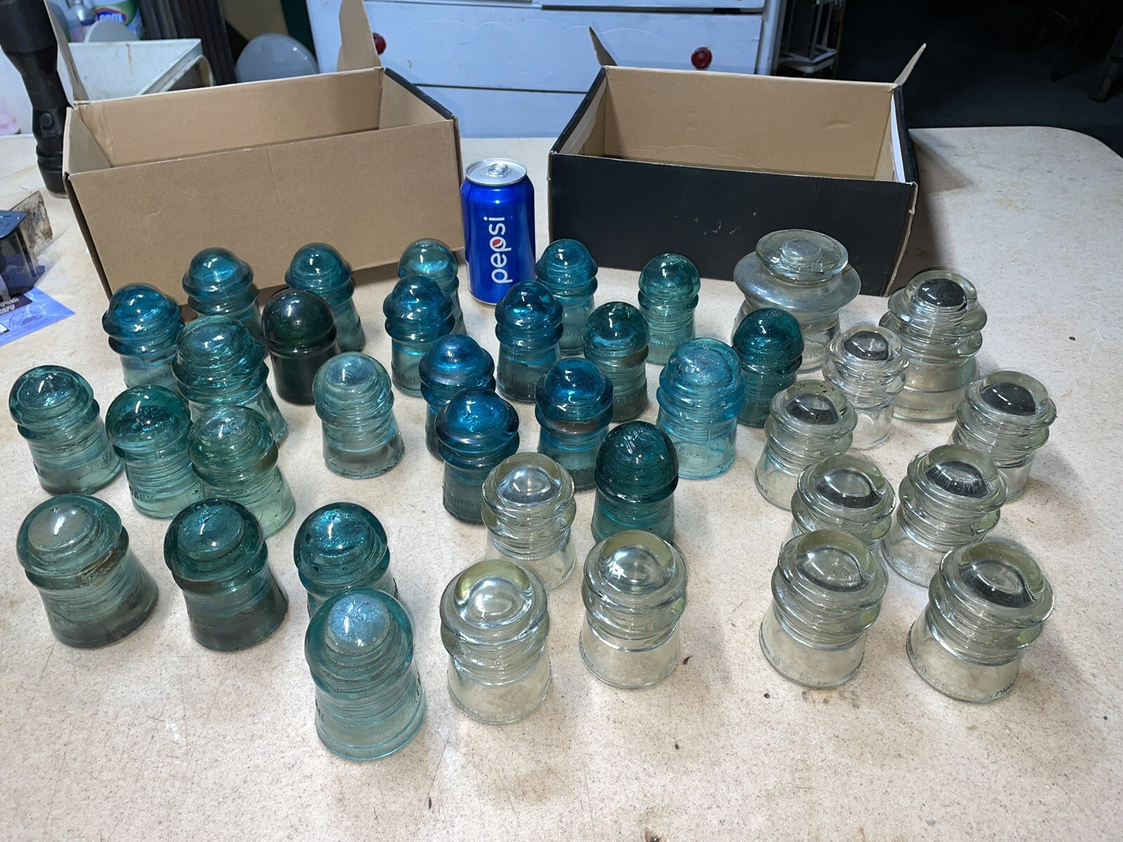 Huge Lot of 37 Vtg Glass Electric Pole Insulators Brookfield Armstrong ...