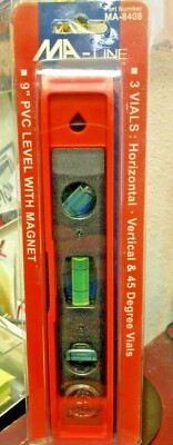 Torpedo Level Magnet, MA-LINE, 9", PVC, 3 Vials, Horizontal, Vertical ...