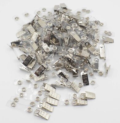 100 Pcs Metal Badge Clips with Clear PVC Straps for ID Cards Name Tag ...