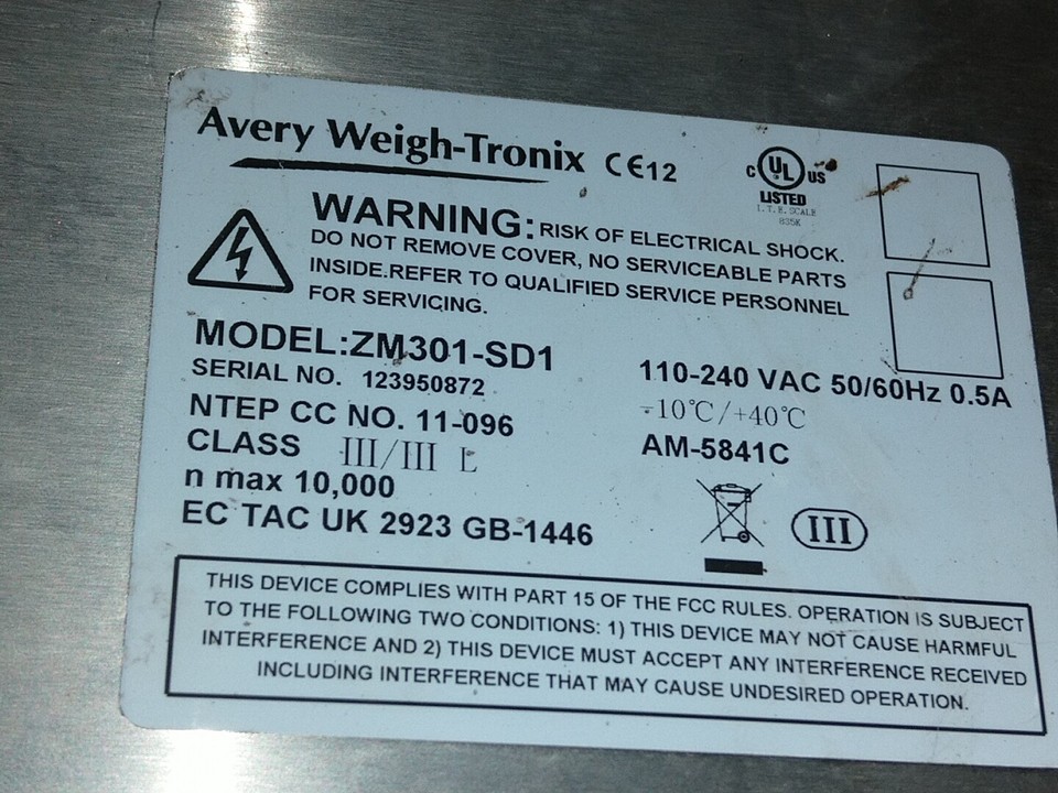 Avery Weigh-Tronix Model # ZM301-SD1 5000 lb x 1lb readout 2268.0x0.5kg ...