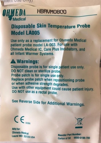 Ohmeda Skin Temperature Probe Disposable Compatible Model LA005 Box ...