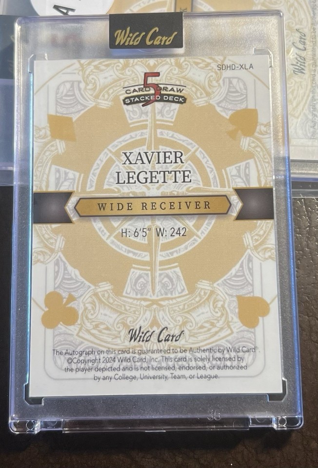 🔥Xavier Legette🔥 2024 Wild Card 5 Card Draw Stacked Deck Auto 1/1 Gold ...