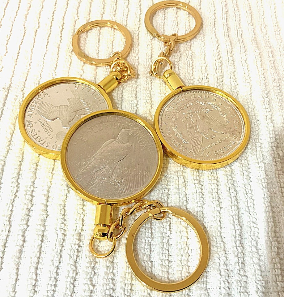 38MM BEZEL FITS Morgan, Peace, Ike Dollars For Coin Keychains (GOLD) | eBay