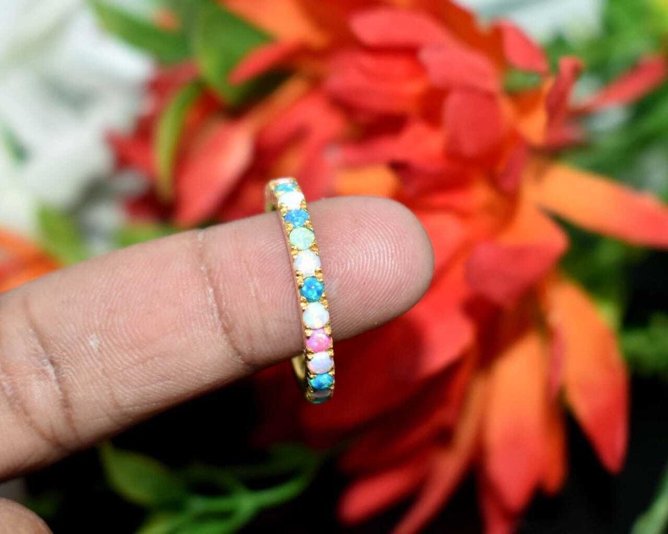 Sterling Silver Full eternity wedding band for women multi opal color ...