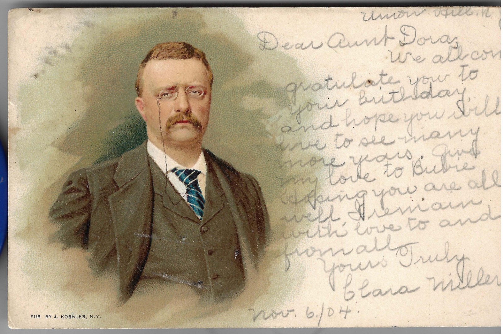 Theodore Roosevelt Color Artwork Postcard Dated 1904 The Year of His Re ...