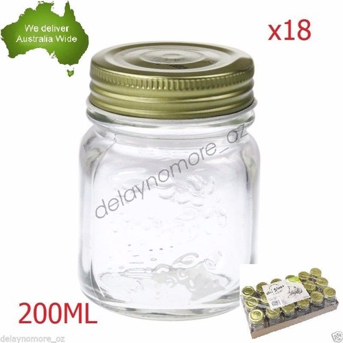 18 x 200ml Glass Jam Jars Gold Top Lid Storage Mini Candy Wedding Party ...