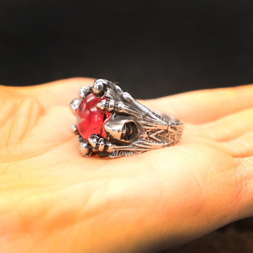 Cool Mens Stainless Steel Dragon Claw Red Evil Eye Eyeball Ring Size 7 ...