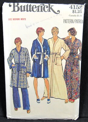 Bathrobe Men's Robe 70s 80s Size Medium Butterick 4158 Uncut Pattern ...