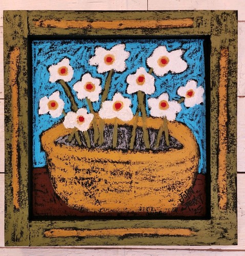 John Sperry Southern Primitive FLOWERS Folk Art Painting "JOY" Spring ...