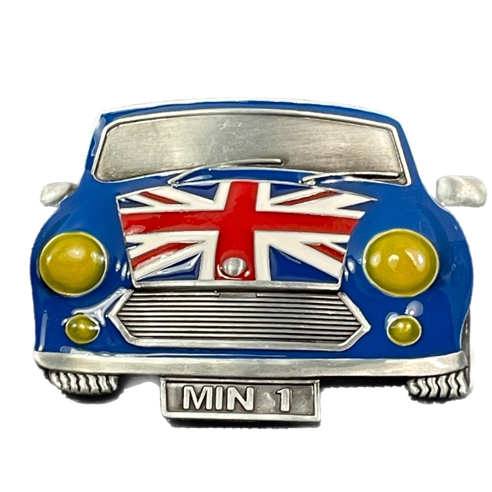 Mini Cooper Blue Car Union Jack Flag on Hood 1.5" Met… - Gem
