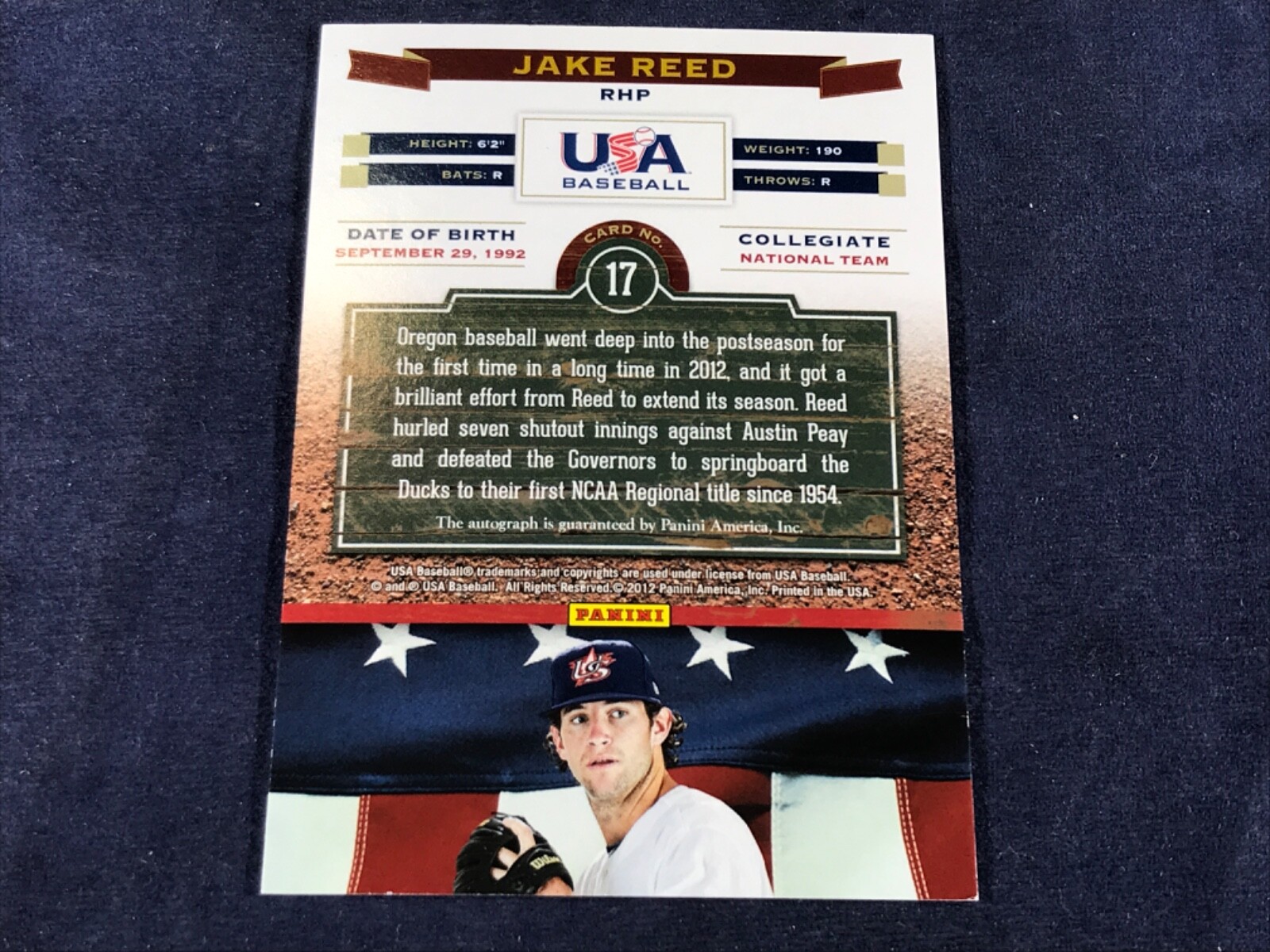 I3-74 BASEBALL CARD - JAKE REED USA BASEBALL - 2012 TOPPS - AUTOGRAPHED ...